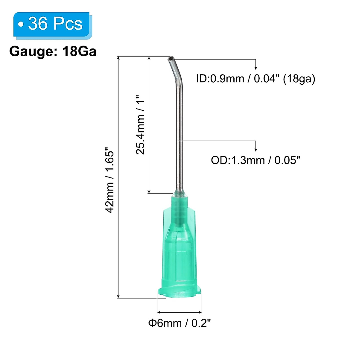 PATIKIL 18Ga x 1 Inch Dispensing Needle Tips, 36Pcs Stainless Steel 45 Degrees Pre Bent Glue Needle Tube Blunt Tips with Luer Lock for Glue Oil Applicator, Green