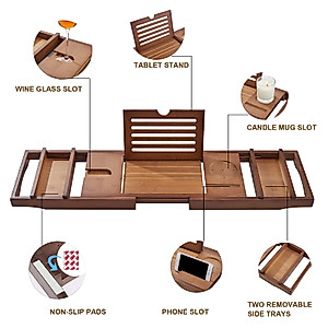 Headley Tools Bathtub Tray, Expandable Bath Tray with Wine and Book Holder - Bathtub Caddy for Luxury Bath, Adjustable Bath Tray for Tub-Great Gift for Women/Men (Brown Color)