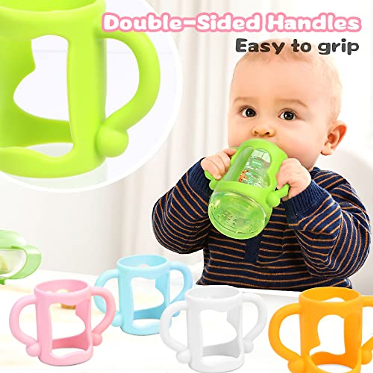 6 Pack Baby Bottle Handles, 100% Silicone Baby Bottle Handles, Narrow Sippy Bottle Handles-Teach Babies to Hold Their Own Bottle, BPA-Free (Muti-Colors)