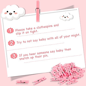 Qunclay 50 Pieces Clothes Pins for Baby Shower Clothespins Plastic Baby Shower Pins Small Baby Shower Decorations for Party Gender Reveal Game DIY, 1.37 Inches(Pink)