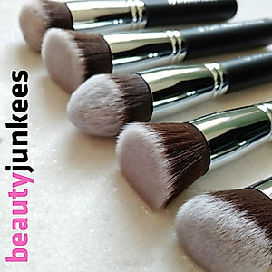 Flat Angled Kabuki Bronzer Brush - Beauty Junkees Contour Brush with Soft Dense Synthetic Bristles for Contouring, Blending, Buffing with Powder Cream Liquid Cosmetics, Vegan Makeup Brushes