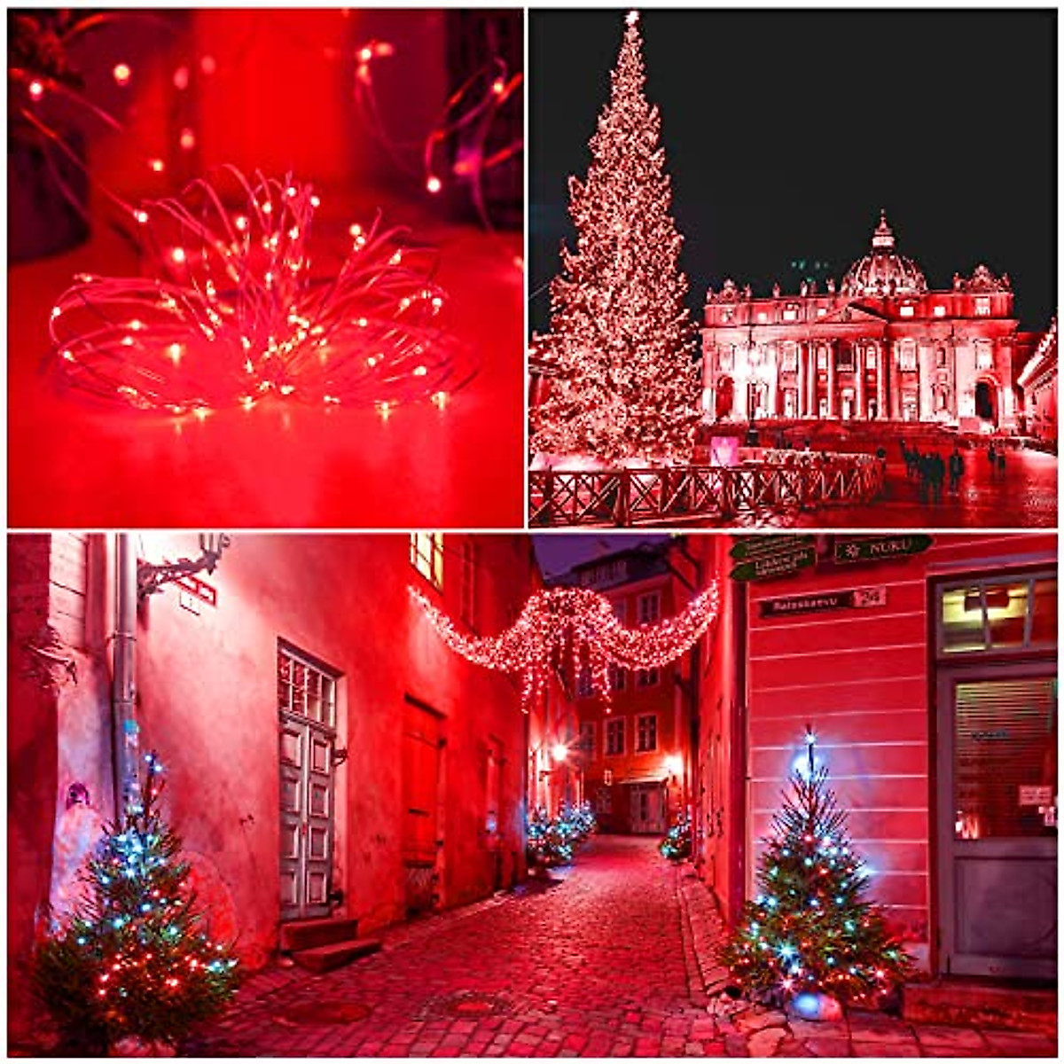 YAOZHOU Red Solar Christmas String Lights Outdoor Waterproof Decorations 100 LED（2 Pack） 8 Modes Copper String Lights Fairy Lights for Valentine's Day, Garden, Patio, Fence, Balcony