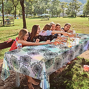 Cheerland Halloween Tablecloth Iridescent Spiderweb Holographic Disposable Foil Table Cover for Birthday Bachelorette Halloween Party Supplies - Pack of 2