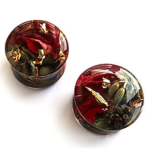 ETERNIADA Rose and Lavender ear plugs Wedding gauges 00g plugs 2g earrings Rose gauges 0g tunnels 2 inch plugs Resin gauges Real flower plugs Floral gauges (00g / 10mm / 3/8" / PAIR)