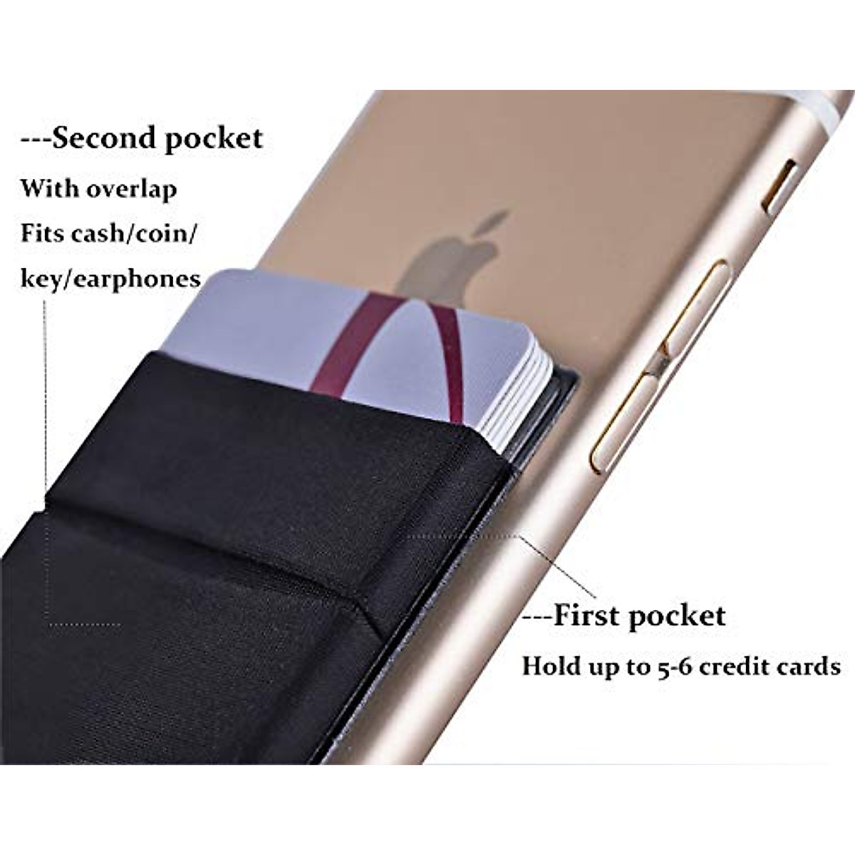 Fulgamo 2Pack Adhesive Phone Pocket,Cell Phone Stick On Card Wallet Sleeve,Credit Cards/ID Card Holder(Double Secure) with Sticker for Back of iPhone,Android and All Smartphones-Black