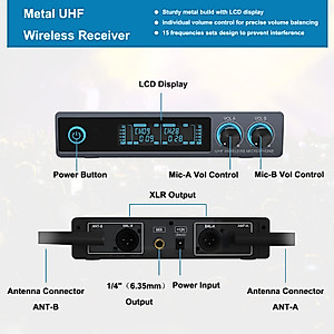 VeGue Wireless Microphone, Metal Dual Professional UHF Cordless Dynamic Mic Handheld Microphone System for Home Karaoke Party, Meeting, Church, DJ, Wedding, Home KTV Set