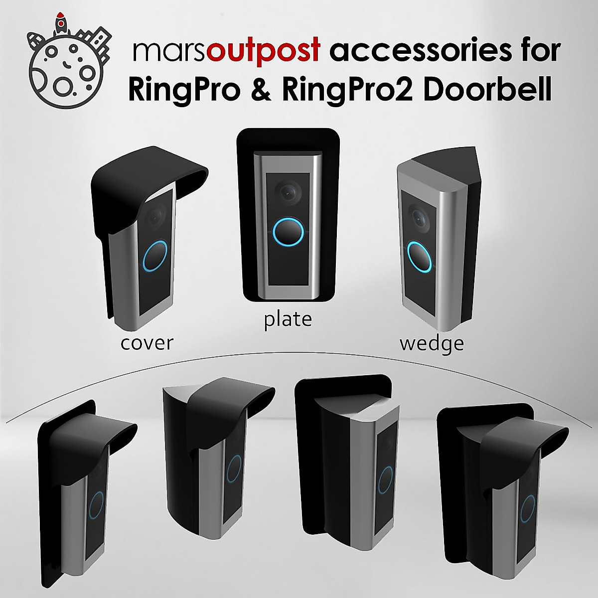 Mars Outpost | Wedge Compatible with RingPro & RingPro 2 Video Doorbell | Angle Adaptor | 45 Degrees | Angle Mount/Corner Bracket/Corner Kit