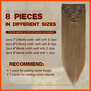 Benehair Clip in Hair Extensions Real Human Hair Light Brown Hair Extensions Clip in Human Hair Long Straight Remy Natural Full Head 8pcs Real Hair Extensions for Women 18inch #6 Light Brown