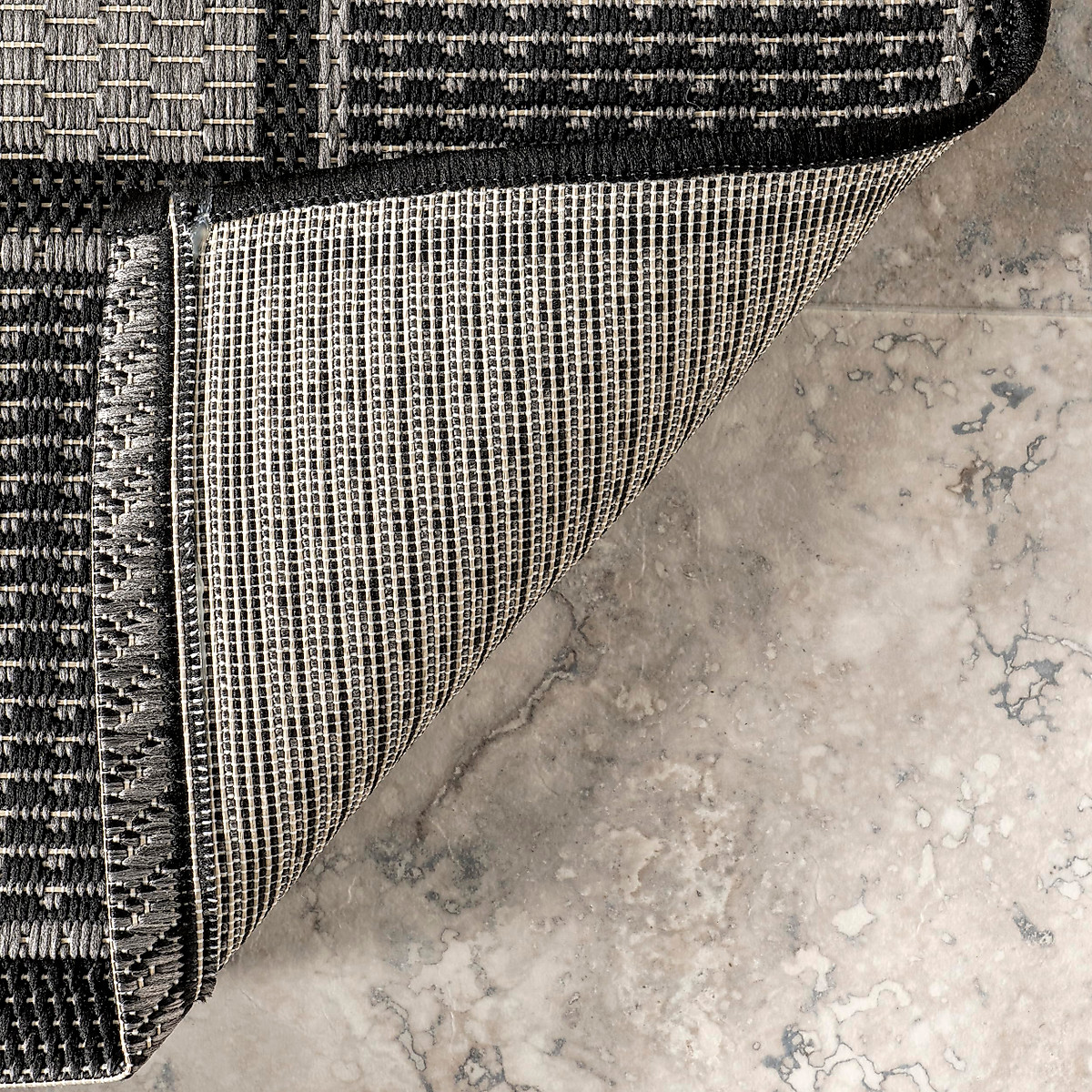 nuLOOM Gris Bordered 3x5 Indoor/Outdoor Accent Rug for Living Room Patio Deck Front Porch Entryway Kitchen, Grey/Black