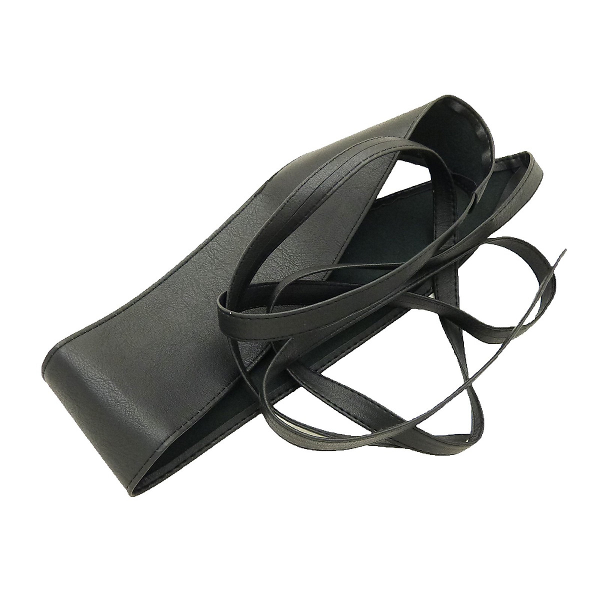 Fashion 21 Women's Wide Lace, Faux Leather Self Tie Wrap Obi Waist Belt (2 Style) (Black)