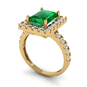 Clara Pucci 4 ct Emerald Cut Solitaire W/Accent Halo Emerald Art Deco Bridal Wedding Statement ring 18K Yellow Gold Size 8
