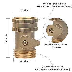 STYDDI Garden Hose Inline Shut Off Valve, Solid Brass Hose Shut-Off Ball Valve Connector Coupling, Hose Connector with ShutOff Valve, 2 Set with 4 Hose Washer