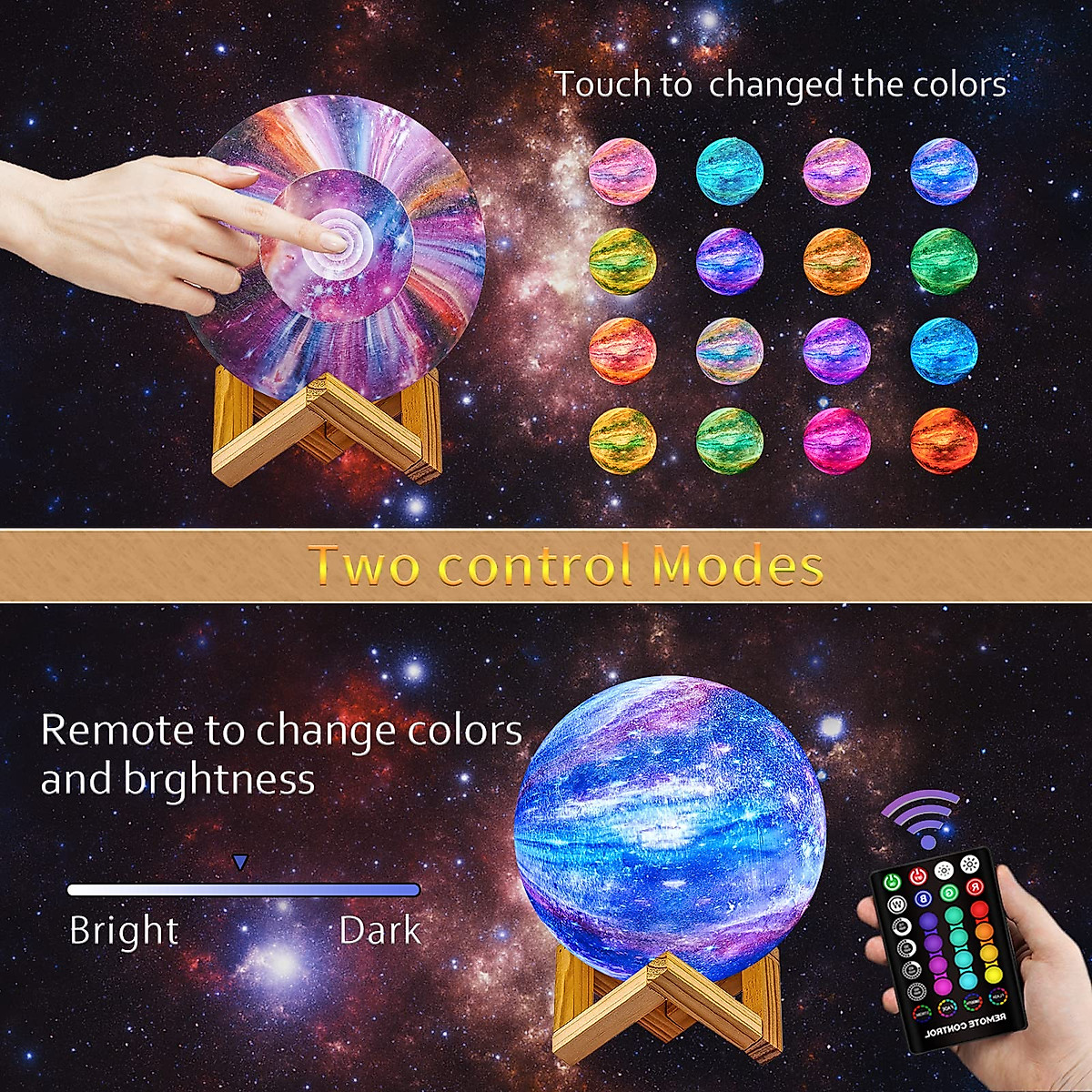 DTOETKD Moon Lamp, Kids Night Light, 16 Colors Galaxy Lamp, 5.91 inch 3D Printing LED Moon Light with Stand, Remote&Touch Control, USB Rechargeable Birthday Christmas Gift for Girls Lover, Home Decor