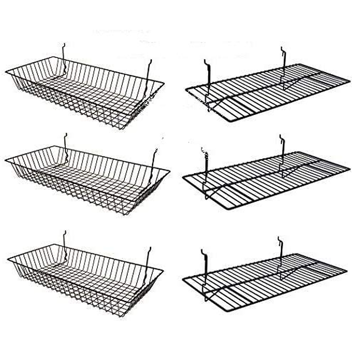 Only Garment Racks Garage Organizer Value Pack with 3 Shelves and 3 Steel Baskets, Designed for Slatwall, Gridwall or Pegboard
