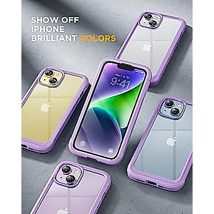Miracase Glass Series Designed for iPhone 14 Plus Phone Case 6.7 inch, 2023 Upgrade Full-Body Clear Bumper Case with Built-in 9H Tempered Glass Screen Protector and Camera Lens Protector,Purple