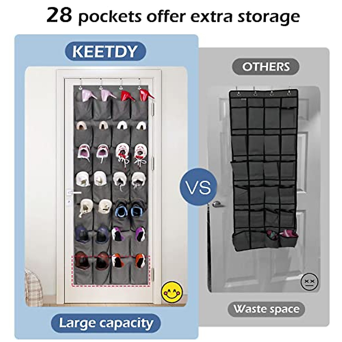KEETDY 28 Large Pockets Over The Door Shoe Organizer and 12 Large Clear Pockets Hanging Shoe Organizer