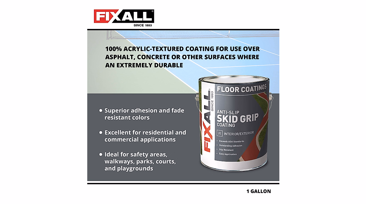 FIXALL Skid Grip Anti-Slip Coating, 1 Gallon, Jet, Exceeds ADA Standards, Ideal for Safety Areas ...