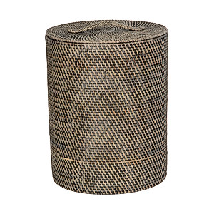 KOUBOO Round Rattan Laundry Hamper with Removable Liner and Lid - Coastal, Natural Decor Style - Small Size for Apartment Living - Stylish Addition for Your Home -18 in. height, Black-Wash