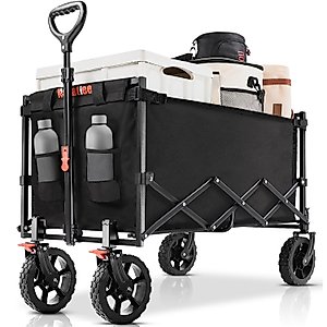 Navatiee Wagon Cart Heavy Duty Foldable, Collapsible Wagon with Smallest Folding Design, Utility Grocery Wagon for Camping Shopping Sports
