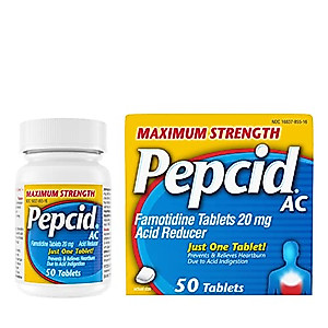 Pepcid AC Maximum Strength Heartburn Relief Tablets, Prevents & Relieves Heartburn Due to Acid Indigestion & Sour Stomach, 20mg of Famotidine to Reduce & Control Acid, Fast-Acting, 50 Ct