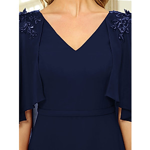 Ever-Pretty Women's Long Cape Sleeve Chiffon Maxi Evening Dress Navy Blue US4