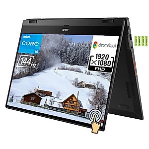 ASUS Cloud Gaming Chromebook CX55 Flip 2-in-1 Convertible Laptop, 15 15.6" 144Hz FHD Touchscreen, Intel Core i5-1135G7, 8GB RAM, 2TB SSD, Wi-Fi 6, Bluetooth 5.2, Numpad, Chrome OS, Gray, w/Battery