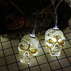 Led Skull Halloween Lights,Resin Party Battery Operated Fairy Lights Indoor Outdoor Garden Tree Decorative Wire Lights