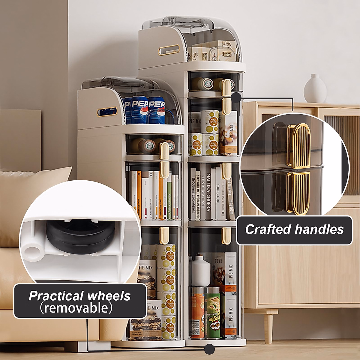 ILWorkTLs 4-Tire Plastic Slim Storage Cabinet,Rolling Narrow Organizer with Toilet Paper Holder, Multifunctional Floor Cabinet for Small Spaces Bathroom Kitchen Bedroom Living Room