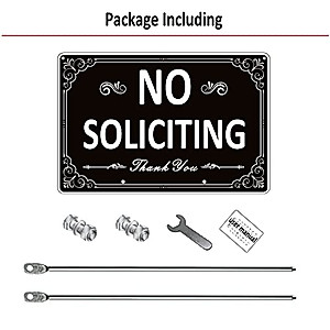 KooMate No Soliciting Sign for House - All Metal Construction - No Soliciting Yard Sign with Stake - 12" x 8", 15.7" Long Metal Stakes Included
