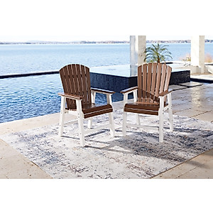 Signature Design by Ashley Genesis Bay Outdoor Dining HDPE Arm Chair, 2 Count, Brown & White