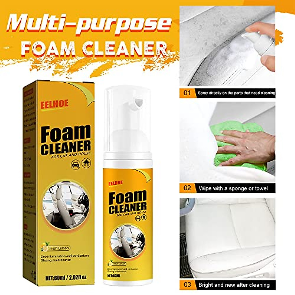 Multi-Purpose Foam Cleaner, Multi-Purpose Foam Cleaner, All-Purpose Household Cleaners For Kitchen, Bathroom, Car (30ML,3PCS)