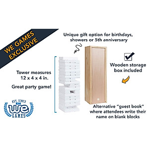 WE Games Wooden Block Stacking Party Game for Adults, Tumble Tower Wedding Guest Book Alternative, Tabletop Games, Includes Storage Case, 12 inches
