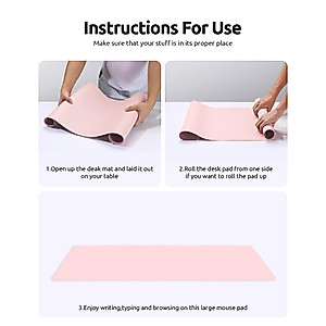 YSAGi Leather Desk Protector, Office Mat, Large Mouse Mat, Non-Slip PU Leather Blotter, Laptop Pad, Waterproof Writing Pad for Office and Home (Light Pink, 23.6" x 13.8")