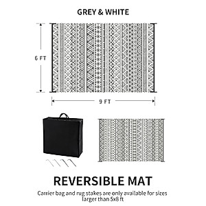 MontVoo-Outdoor Rug Carpet Waterproof 6x9 ft Reversible Patio Rug RV Camping Rug-Plastic Straw Rug Outside Indoor Outdoor Area Rug for Patio Deck Balcony Picnic Beach Outdoor Decor Boho Grey