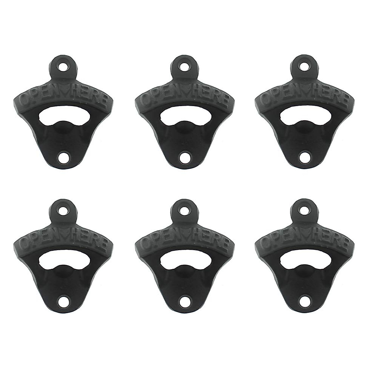 Luwanburg 6 PCS Black Cast Iron Beer Bottle Opener Wall Mounted Bottle Cap Opener Open Here for Man Cave Patio Bar
