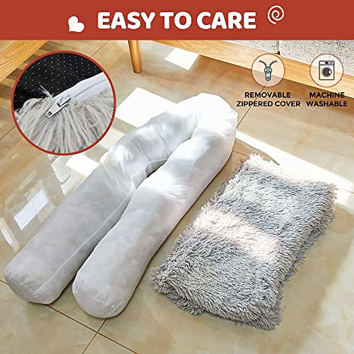 JMHUND Calming Dog Bed,Pet Couch Protector with Soft Neck Bolster,Plush Dog Sofa Mat for Furniture Protector with Removable Washable Cover