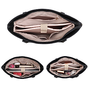 NNEE Classic Laptop Leather Tote Bag for 15 15.6 inch Notebook Computers Travel Carrying Bag with Smart Trolley Strap Design - Black