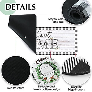 Riakrum 2 Pieces Non Slip Kitchen Mat for Floor Farmhouse Kitchen Rugs and Mats Gray Black White Checkered Rug Cushioned Comfort Standing Mats for Kitchen, 16 x 28 and 16 x 47 Inch