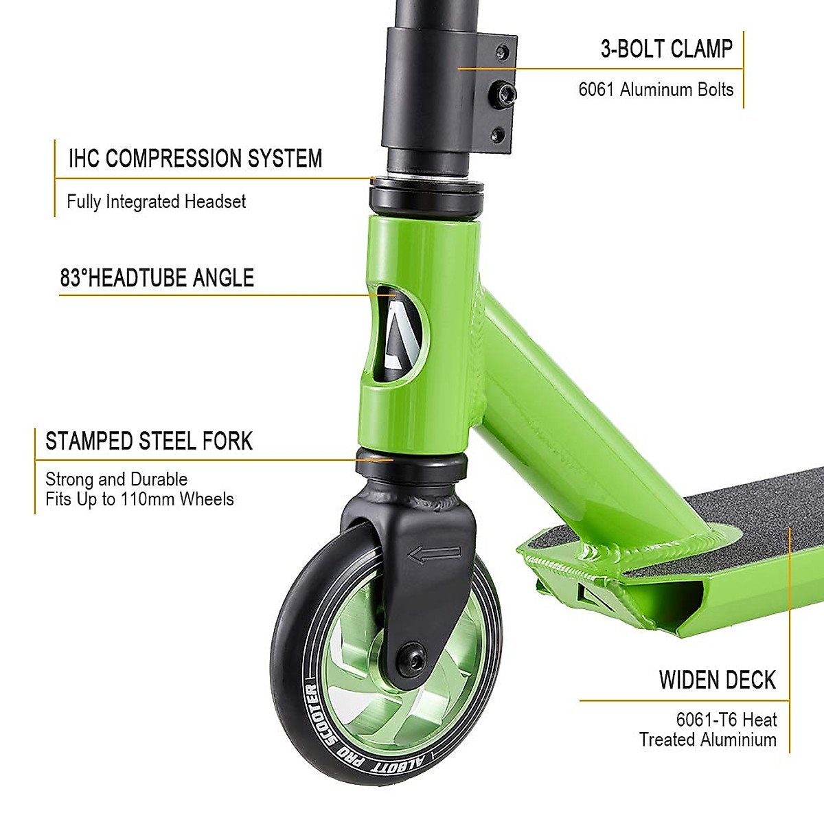 Albott Pro Scooters Trick Scooter - Freestyle 110mm Aluminium Core Wheels & ABEC-9 Stunt Scooters for Kids 8 Years and Up Entry Level Scooter for Beginner Boys Girls Teens Adults (Green)
