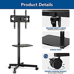 Mobile TV Cart for 23-60 Inch LCD LED Flat Panel Curved Screen TVs up to 88 lbs, Height Adjustable Shelf Rolling Floor Stand with Wheels as a Movable Portable TV Stand, Max VESA 400x400mm