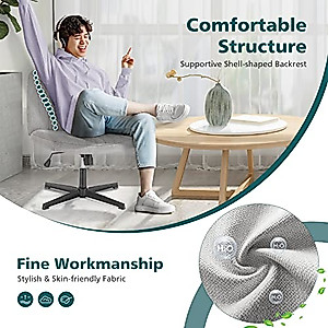 Criss Cross Chair No Wheels, Swivel Criss Cross Legged Chair, Modern Fabric Vanity Chair, Height Adjustable Wide Armless Chair for Small Spaces (Grey)