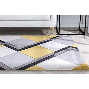 Well Woven Good Vibes Nora Gold Modern Geometric Stripes and Boxes 5'3" x 7'3" 3D Texture Area Rug