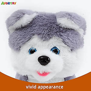 AYORTOY Plush Interactive Children's Toy Husky Dog with Control Leash Toy Dog can Walk and bark, Repeat What You say, Ear Movement, Singing, Electronic Realistic Dog Filling Animal, 11.4 inches