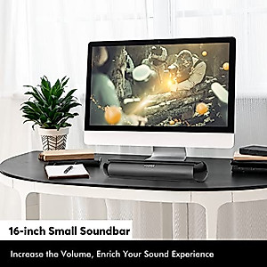 wogree 16 Inches Mini Bluetooth 5.0 TV Speakers Soundbar, Small Sound Bars for TV, with LED Display for Bedroom, Living Room, Kitchen and Other Small Space