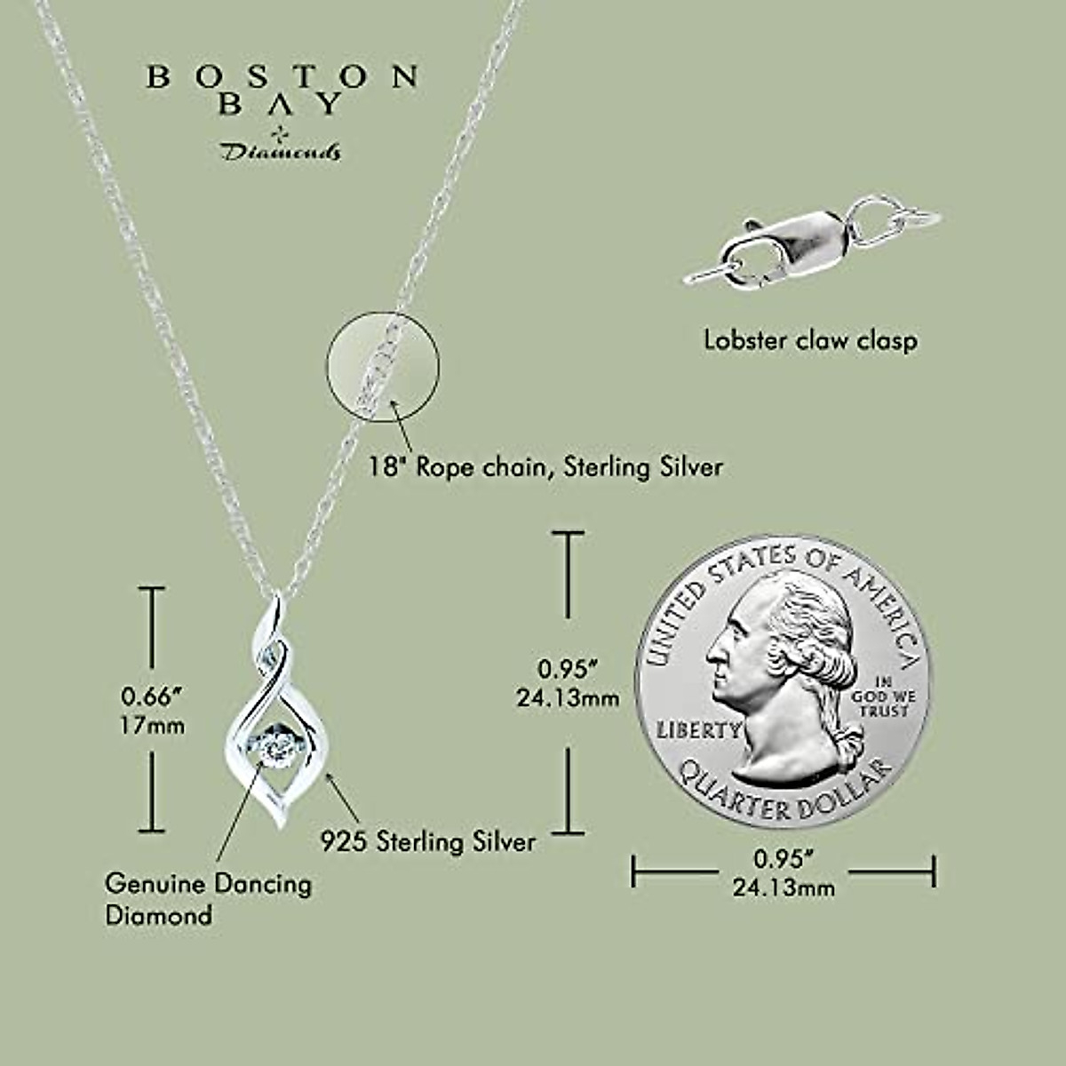 Brilliance in Motion .925 Sterling Silver Infinity Genuine Diamond Pendant with 18" Rope Chain (H-I Color, I1-I2 Clarity) - Choice of 14K Gold or White Rhodium Plating