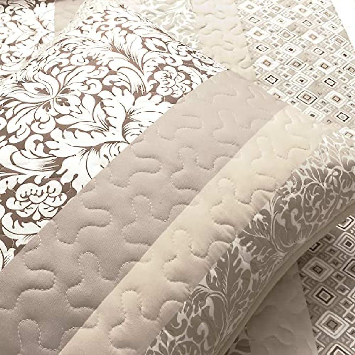 Lush Decor Boho Stripe Reversible Cotton Quilt 3-Piece Set, Full/ Queen, Neutral - Bold Colorful Bohemian Bedding Set