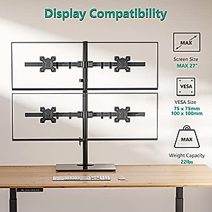 WALI Quad Monitor Stand, Height Adjustable Free-Standing Monitor Desk Mount, fits 4 Computer Screens up to 27 Inch, Holds up to 22lbs per Screen (GMF004)