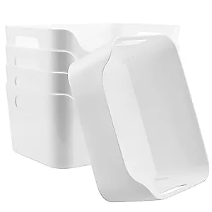 MUKLEI 6 Pack White Plastic Storage Bins, Pantry Organizer Storage Bins for Kitchen, Bathroom, Dormitory, Office