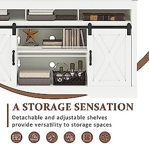 windaze Farmhouse 65+ Inch TV Stand, Entertainment Center with Sliding Barn Doors, White