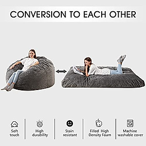 Homguava Corduroy Bean Bag Chair, Variable Shape from Bean Bag to Matress, Convertible Beanbag Chair for Home, Living Room(Grey, Full)